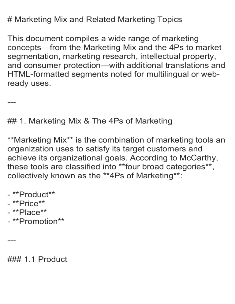 Marketing Mix & 4Ps Guide: Segmentation, Research, IP