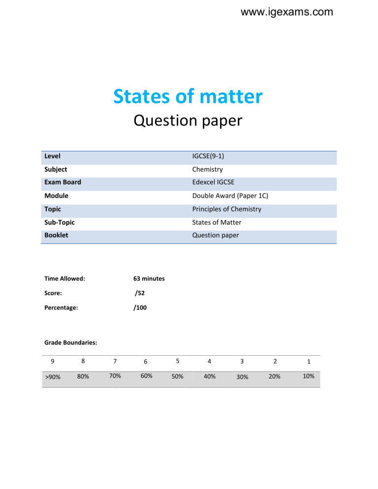 IGCSE Chemistry: States of Matter Question Paper