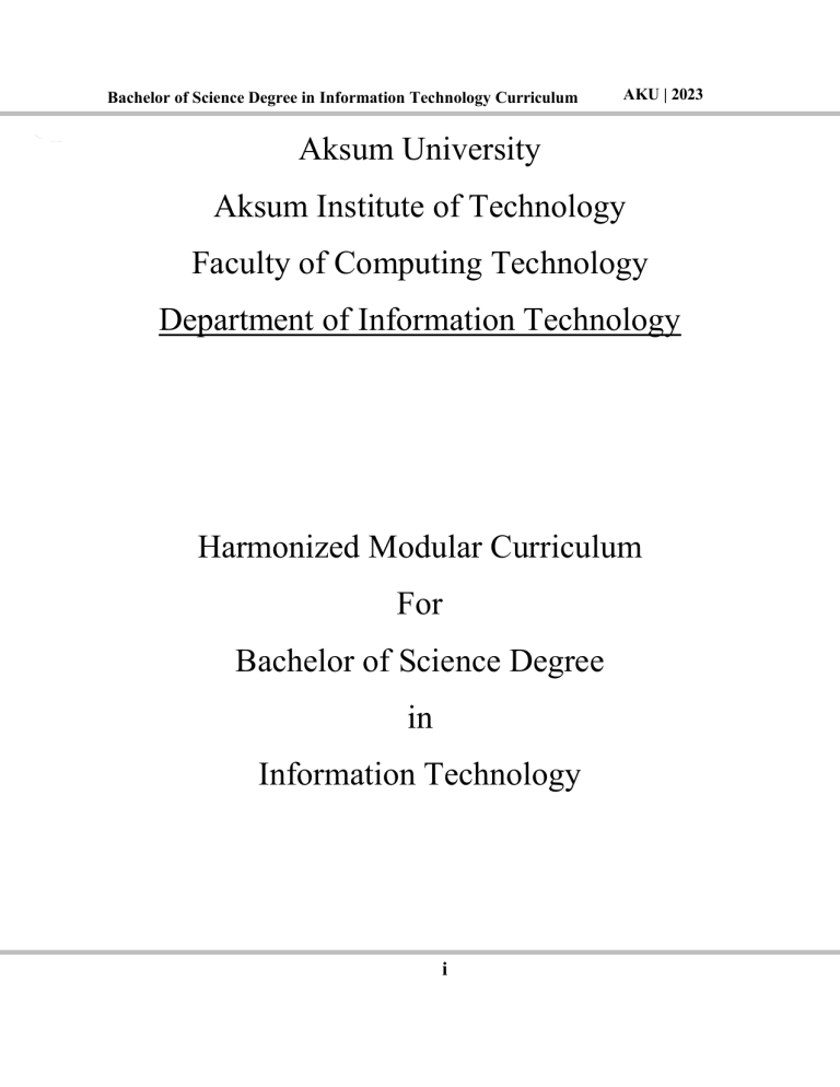 IT Curriculum: Aksum University BSc Program