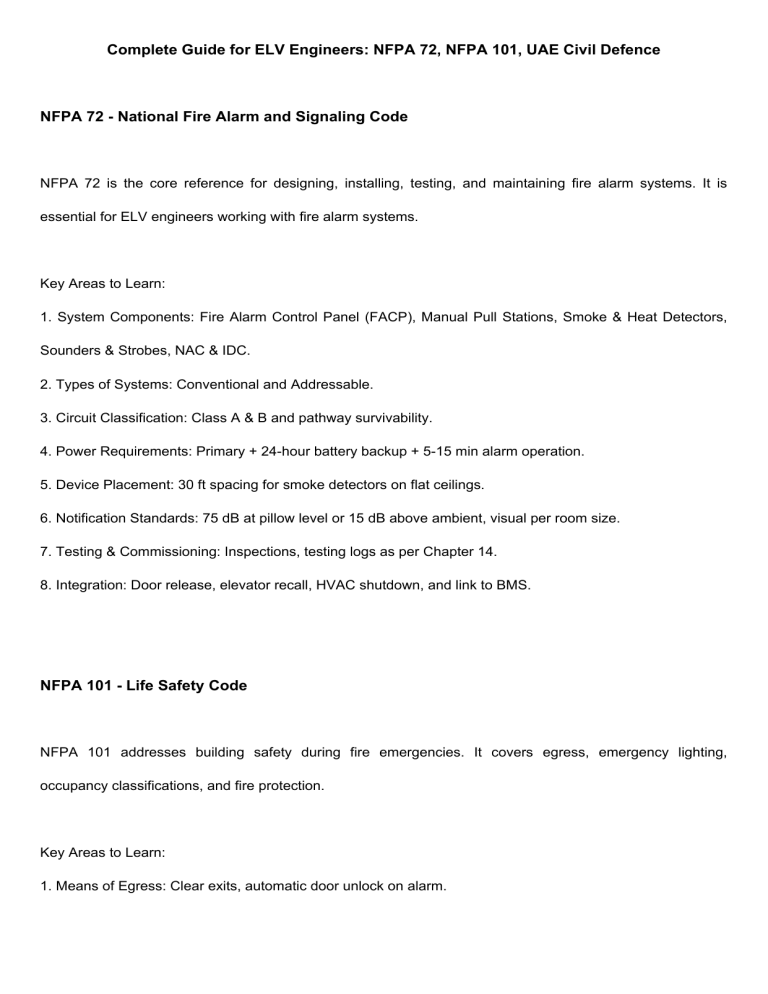 ELV Engineer's Guide: NFPA 72, NFPA 101, UAE Civil Defence
