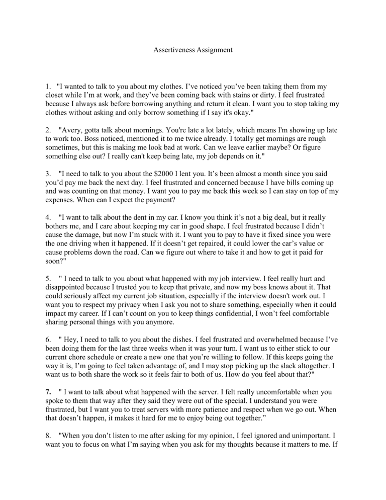 Assertiveness Scenarios: Communication Skills Assignment