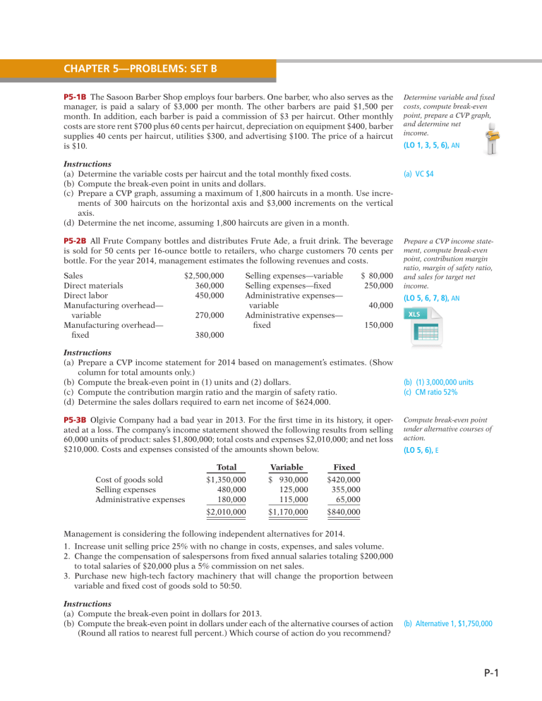 CVP Analysis Problems: Break-Even & Margin of Safety
