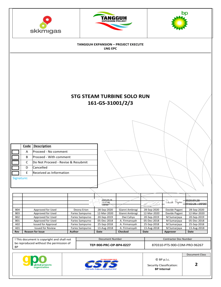 STG Steam Turbine Solo Run Procedure