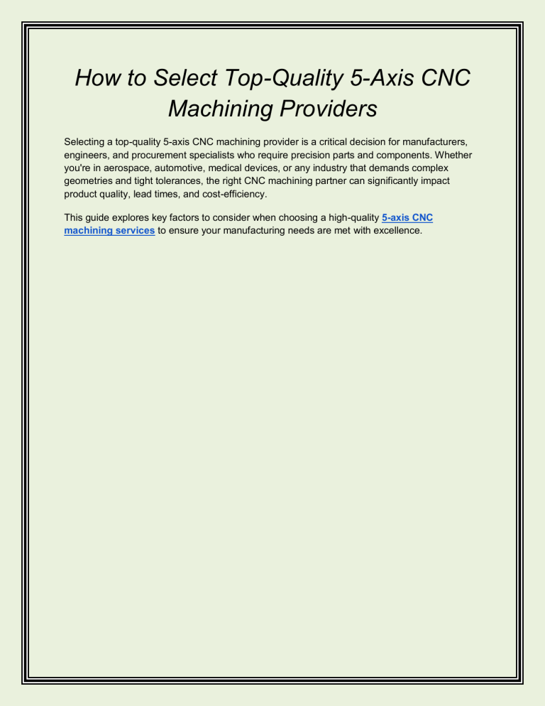 5-Axis CNC Machining Provider Selection Guide