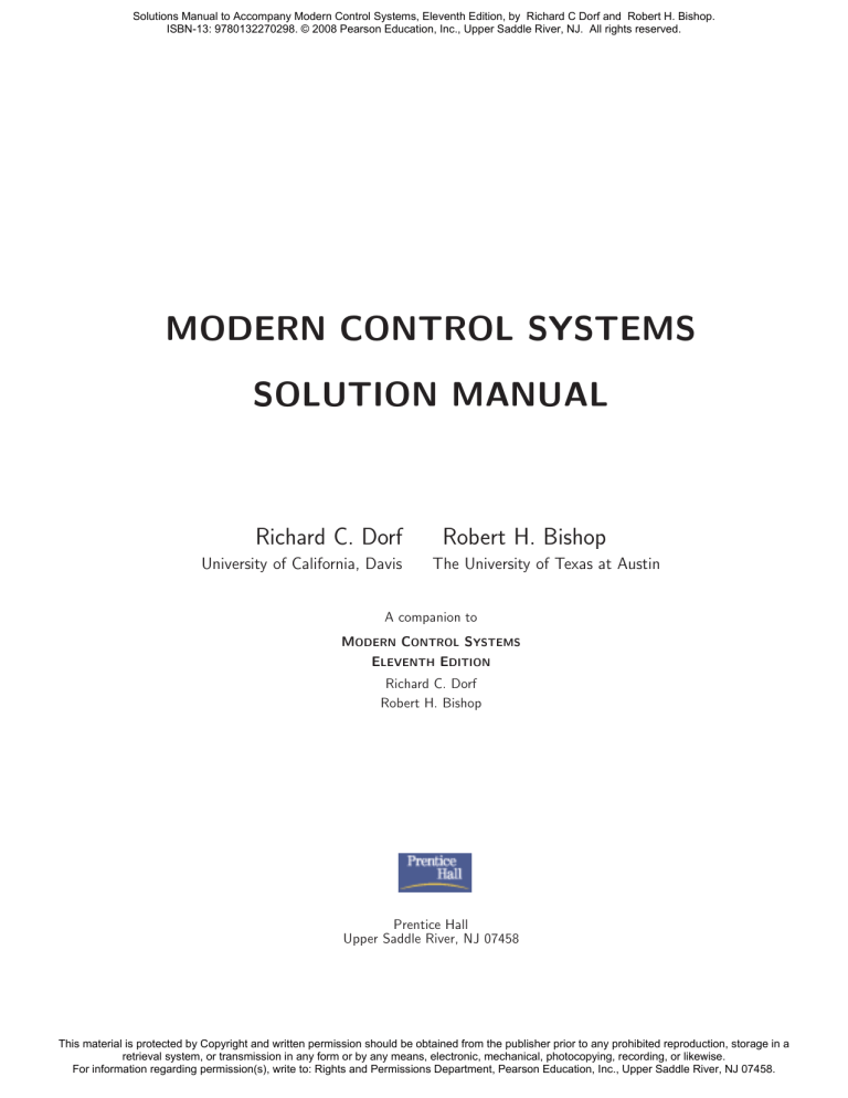 Modern Control Systems Solutions Manual