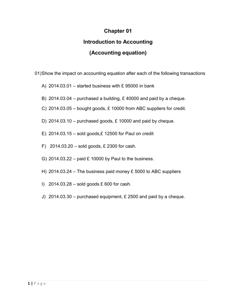 Accounting Equation Practice Problems