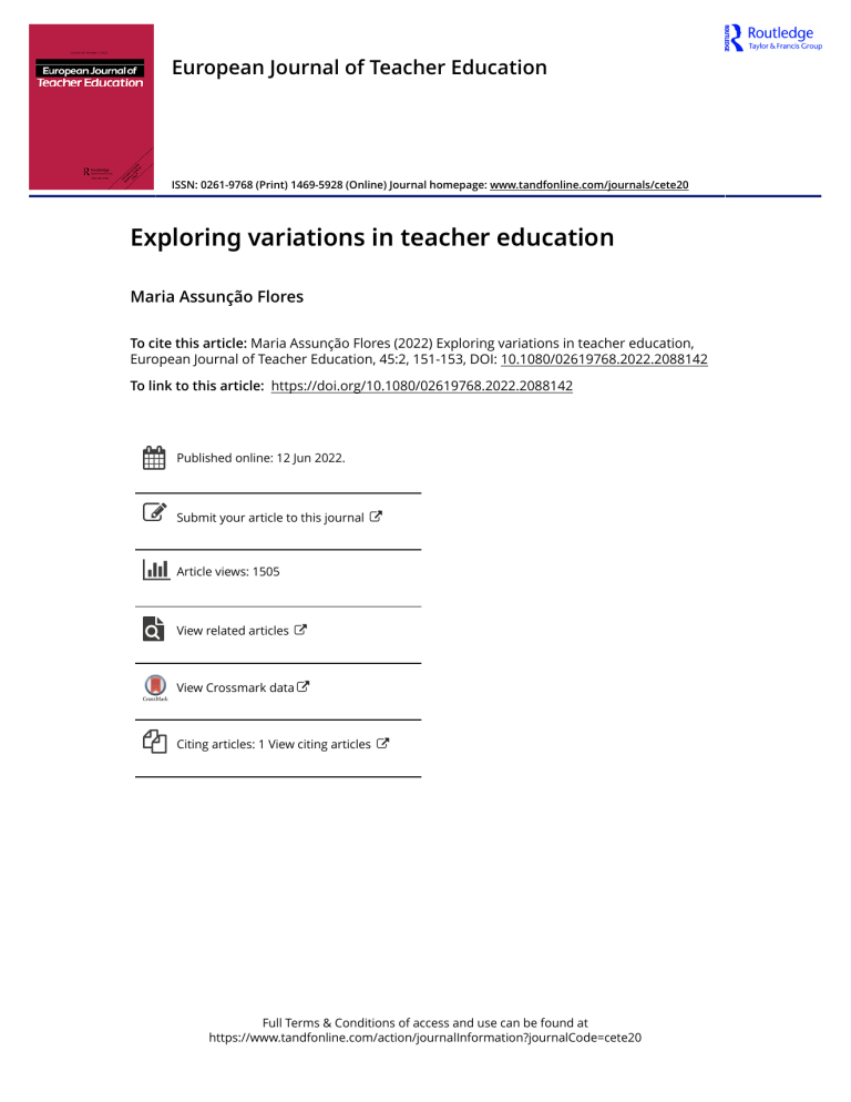 Teacher Education Variations: An Editorial Overview