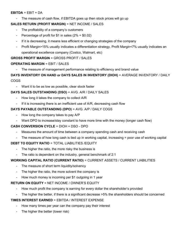 Financial Ratio Analysis Cheat Sheet