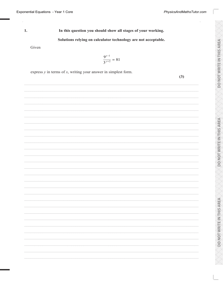 Exponential Equations Worksheet - Algebra Practice