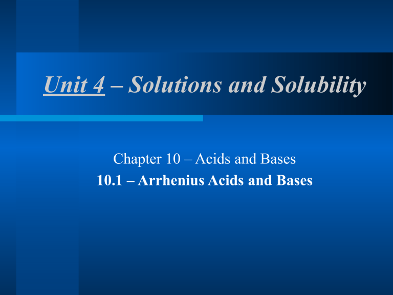 Acids and Bases: Arrhenius, Bronsted-Lowry, pH