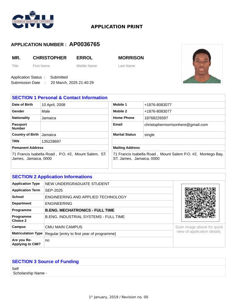 CMU Application: Christopher Morrison - Mechatronics