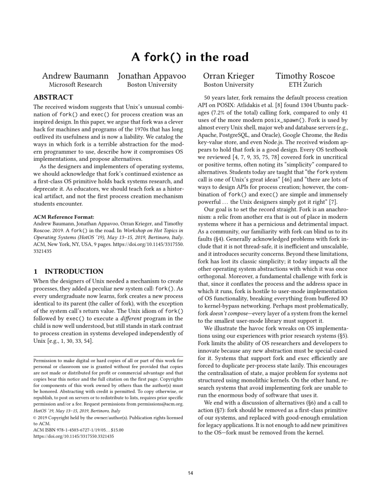 Fork() System Call: A Critical Analysis