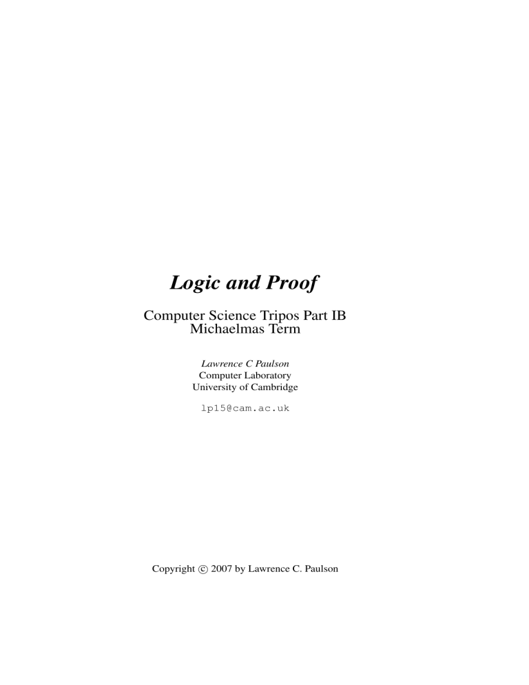 Logic and Proof: Computer Science Course Notes