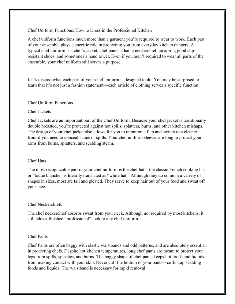 Chef Uniform Guide: Functions & Professional Kitchen Attire