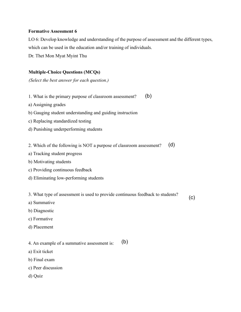 Formative Assessment: Types & Purpose of Assessment