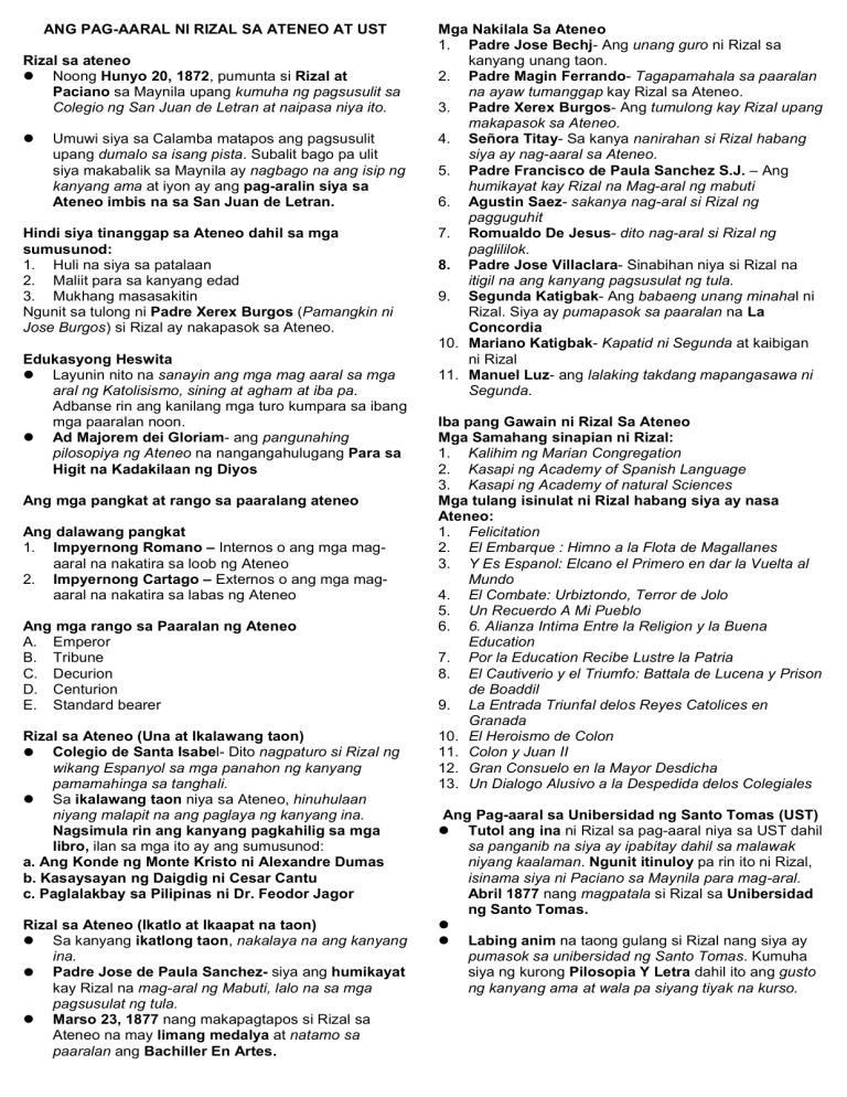 Rizal's Education: Ateneo & UST