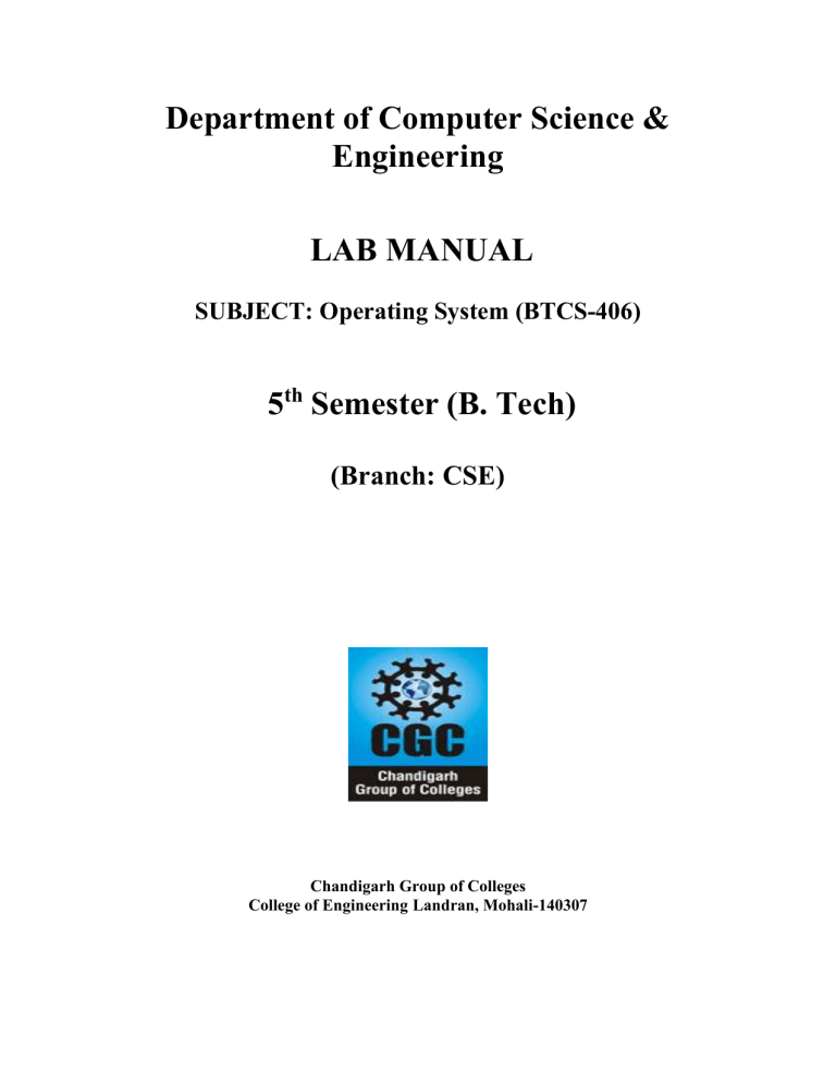 Operating Systems Lab Manual (BTCS-406) - CSE