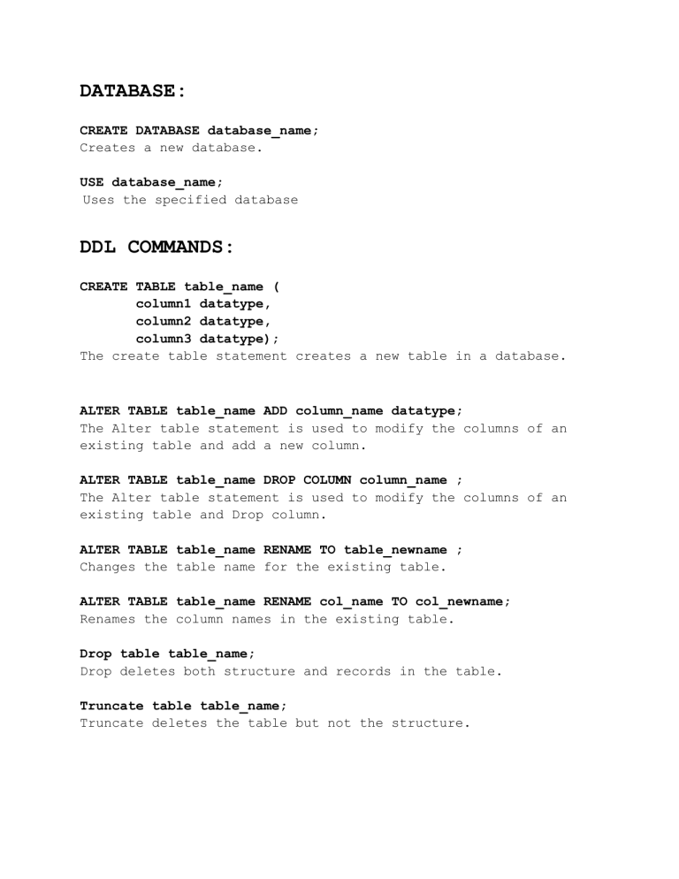 SQL Commands Reference Guide