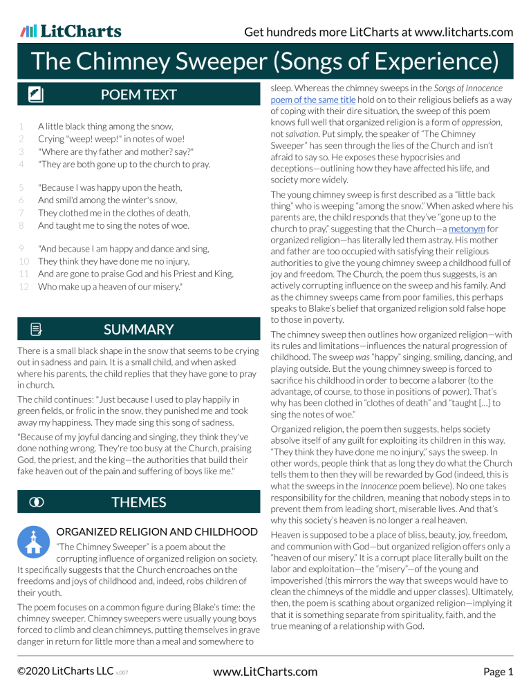The Chimney Sweeper Analysis | LitCharts