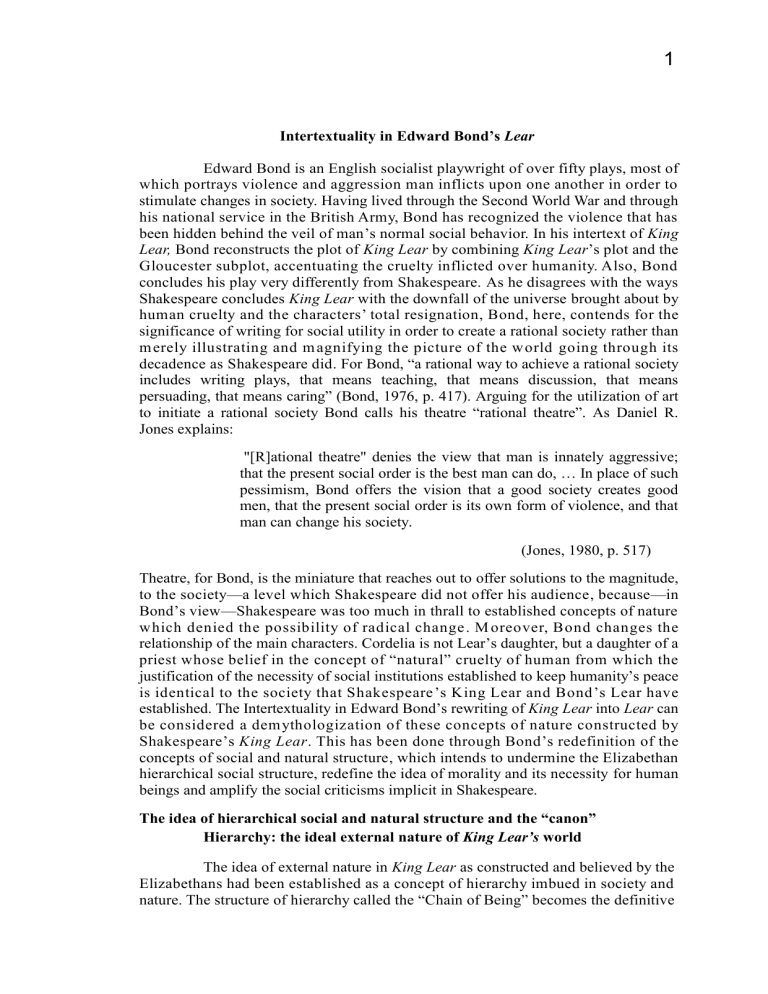 Intertextuality in Edward Bond's Lear: A Literary Analysis