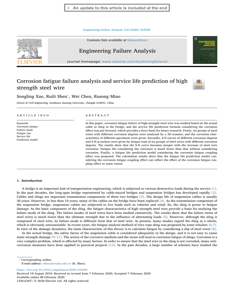 Corrosion Fatigue Analysis of High Strength Steel Wire