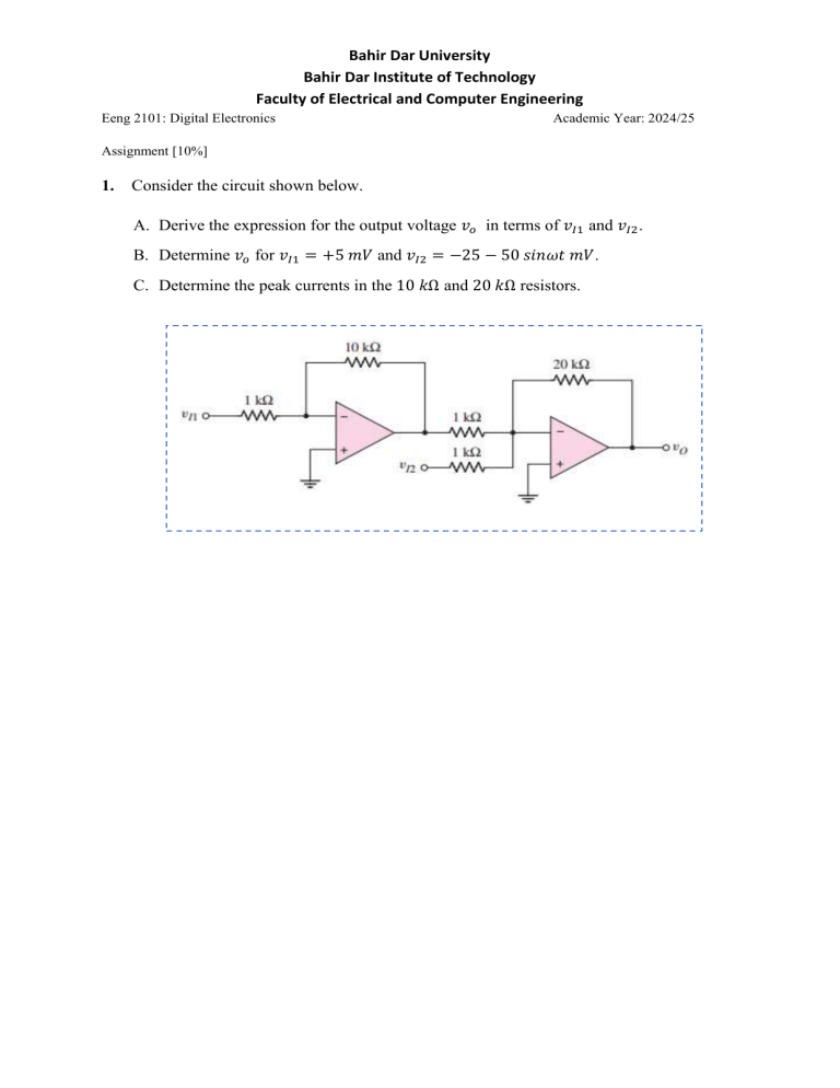 Digital Electronics Assignment: Op-Amp Circuit Analysis