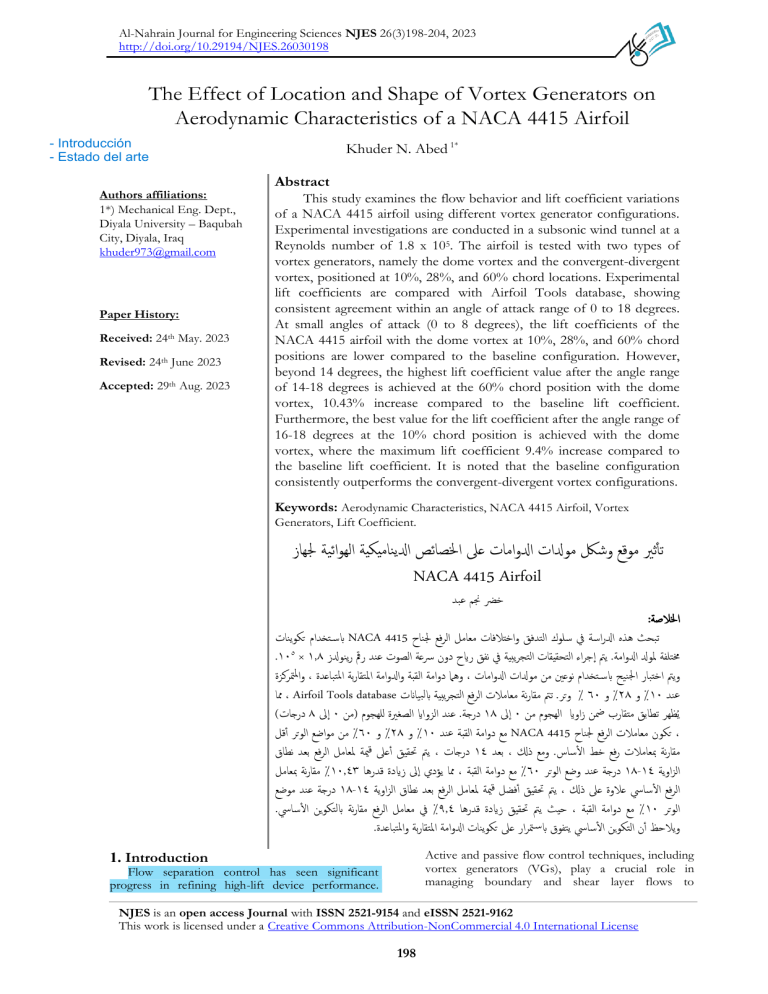 Vortex Generators on NACA 4415 Airfoil Aerodynamics