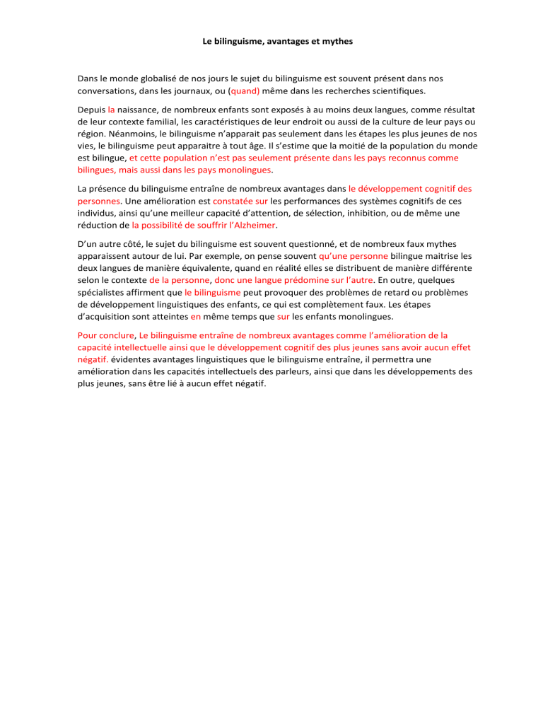 Bilinguisme: Avantages et Mythes