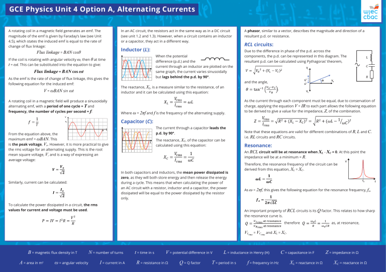 Alternating Currents: Inductors, Capacitors, RCL Circuits