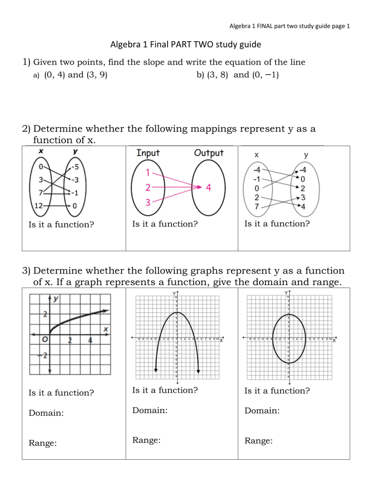 Algebra 1 Final Exam Study Guide Part Two