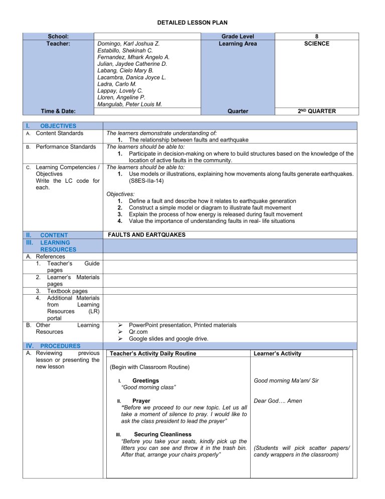 Faults and Earthquakes: 8th Grade Science Lesson Plan