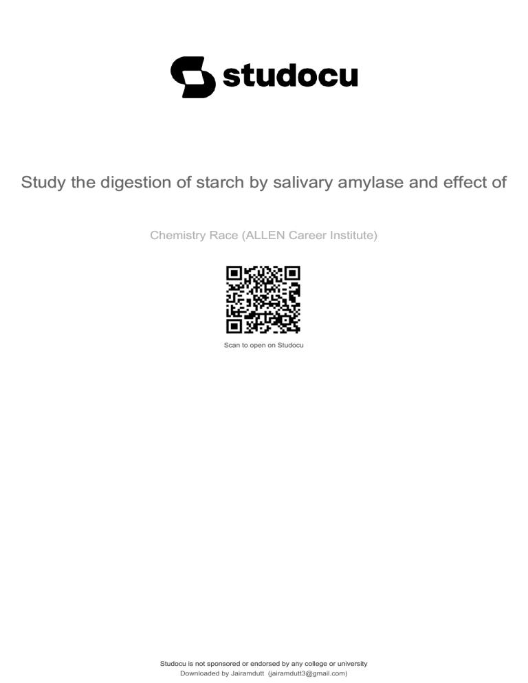 Starch Digestion by Salivary Amylase: Chemistry Project