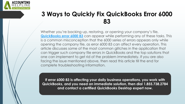 Fix QuickBooks Error 6000 83: 3 Quick Solutions