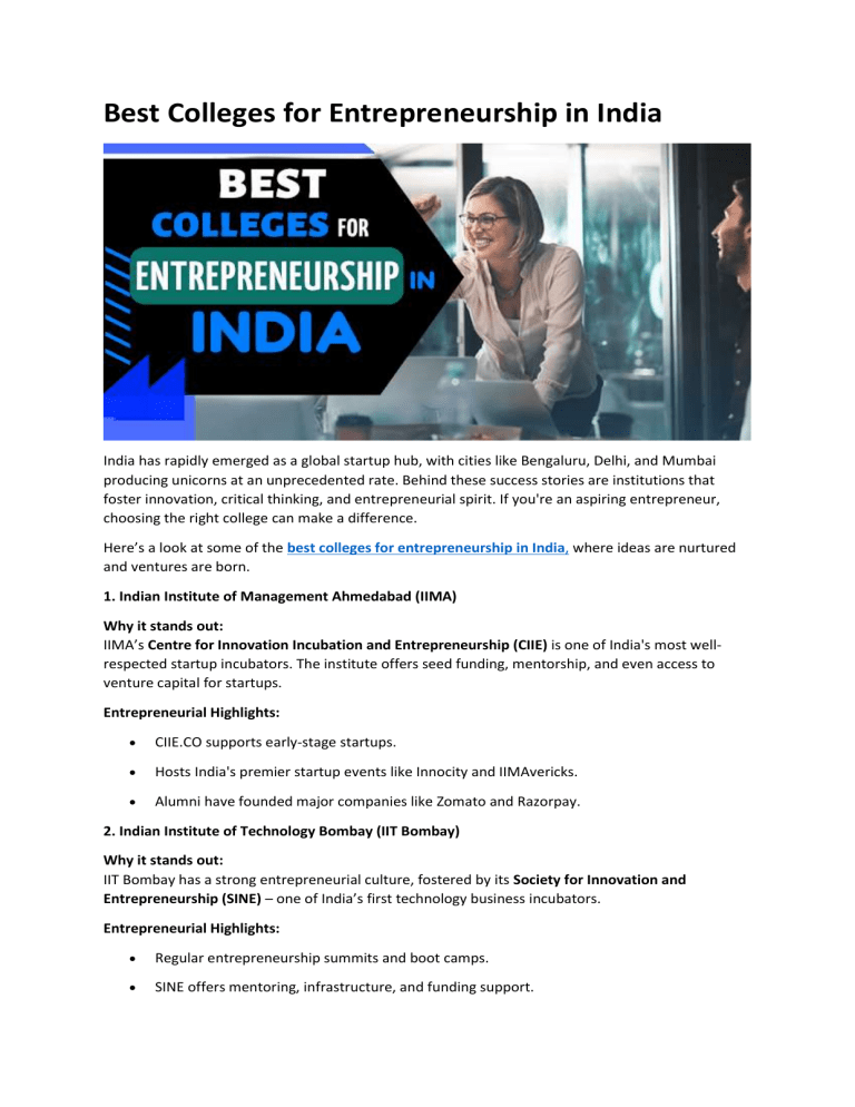Best Entrepreneurship Colleges in India | Top Schools & Programs