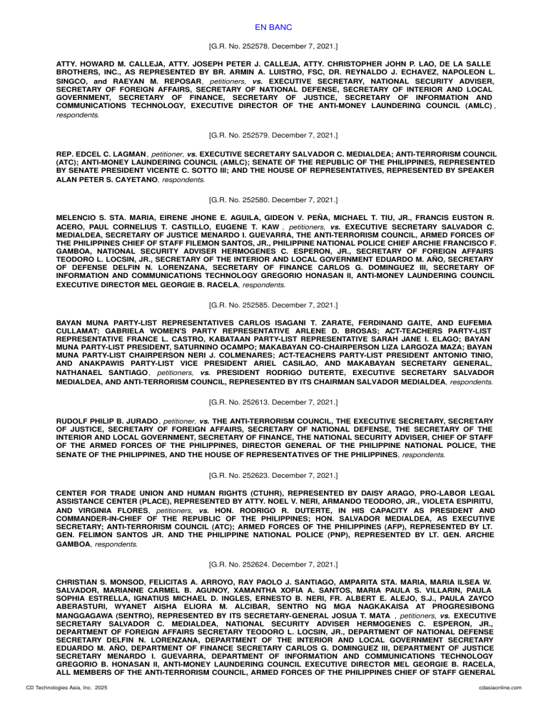 Anti-Terrorism Act Cases | Philippine Supreme Court