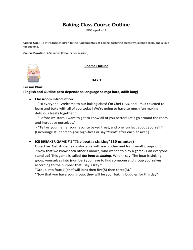 Kids Baking Class Course Outline: Fun & Safe Baking!