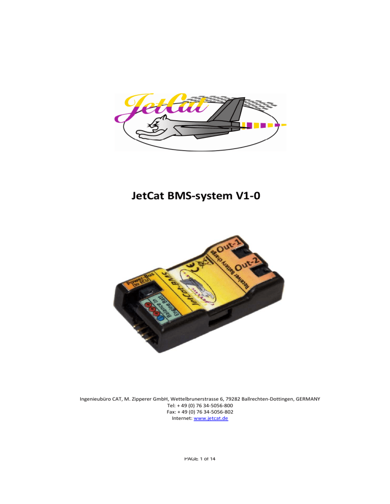 JetCat BMS V1-0 Warranty & User Manual | Model Aircraft