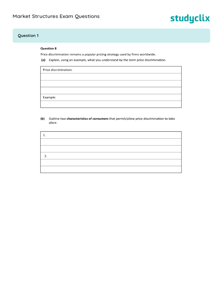 Market Structures Exam Questions