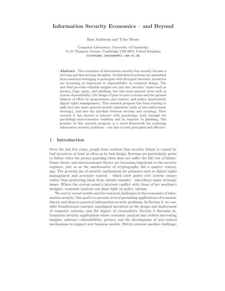 Information Security Economics: Incentives & Design