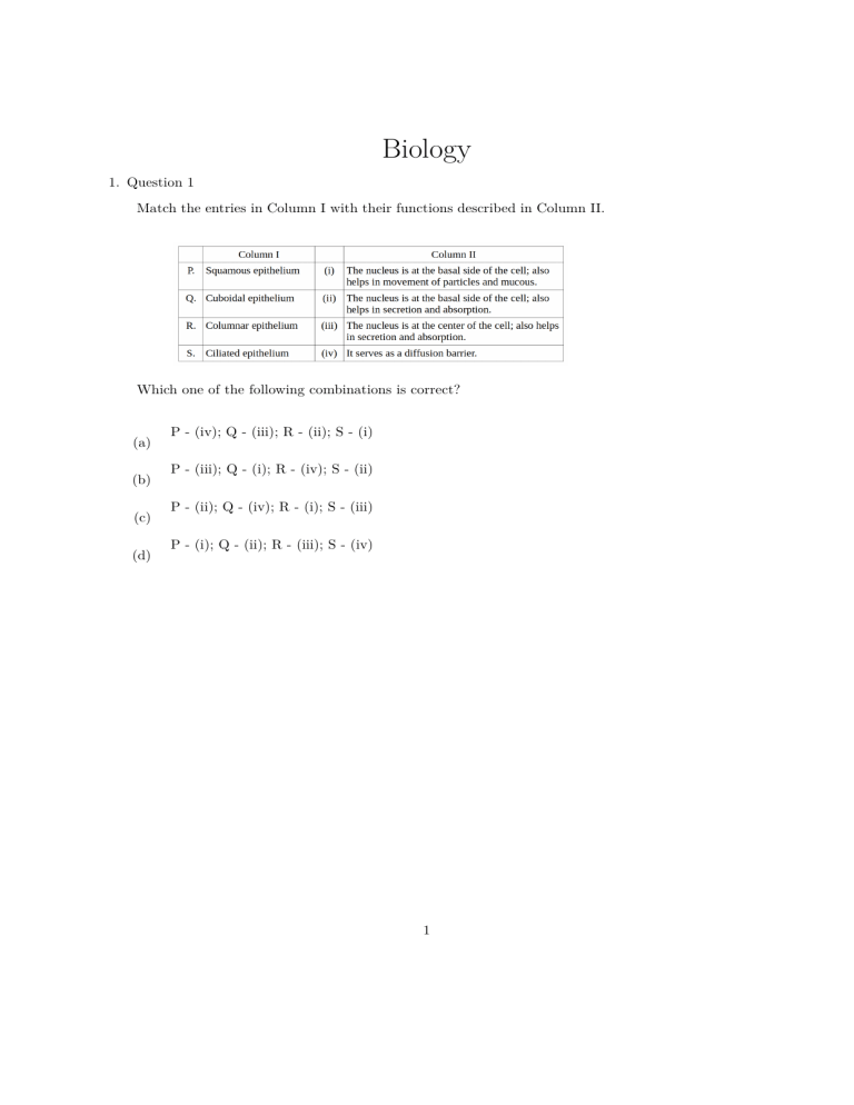 Biology, Chemistry, Math Exam Questions