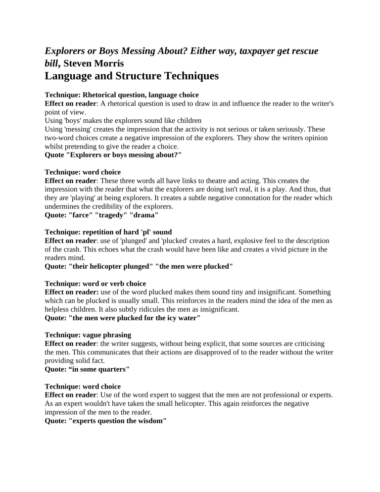 "Explorers or Boys Messing About?" Language Analysis