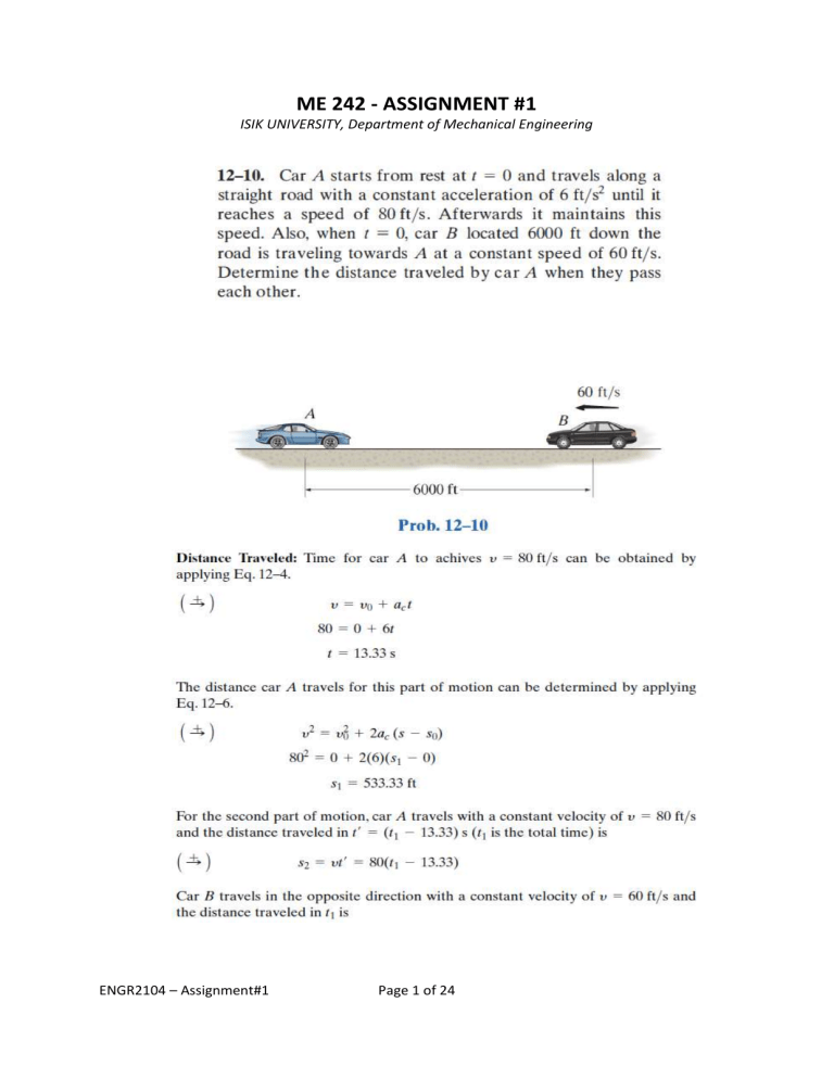 Kinematics Assignment: Car Motion Problem