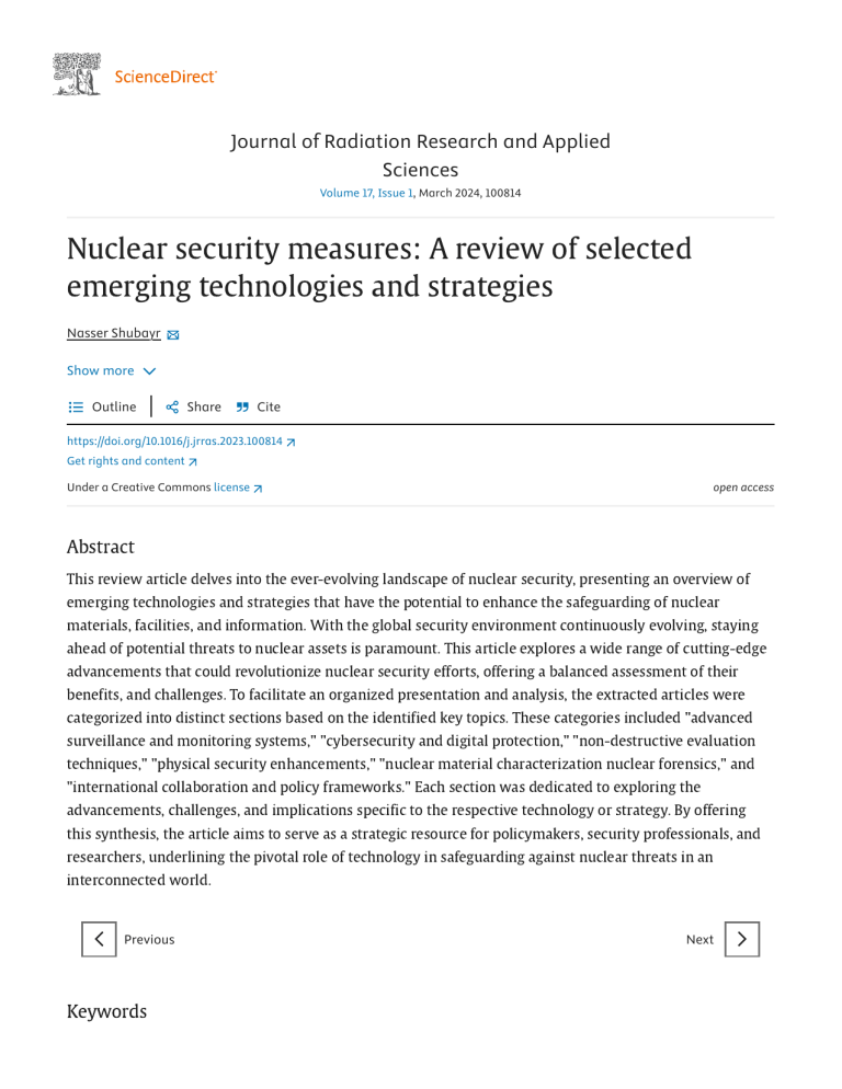 Nuclear Security: Emerging Technologies Review
