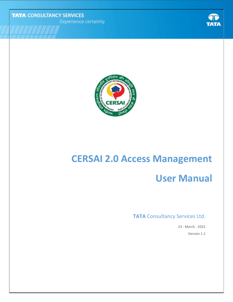 CERSAI 2.0 Access Management User Manual