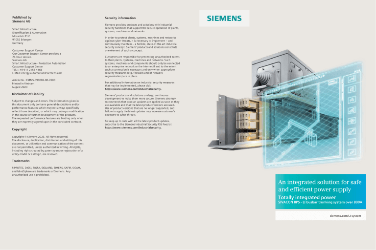 SIVACON 8PS LI Busbar Trunking System | Siemens Power Solutions