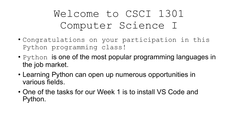 CSCI 1301: Python & VS Code Setup