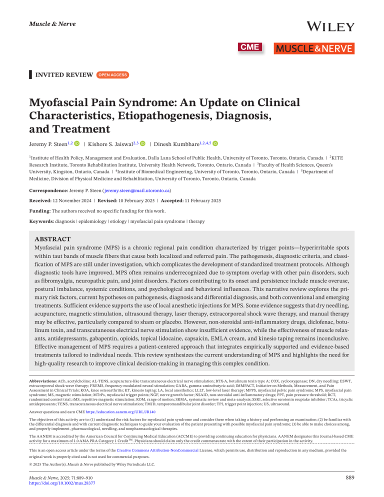 Myofascial Pain Syndrome: Update on Diagnosis & Treatment