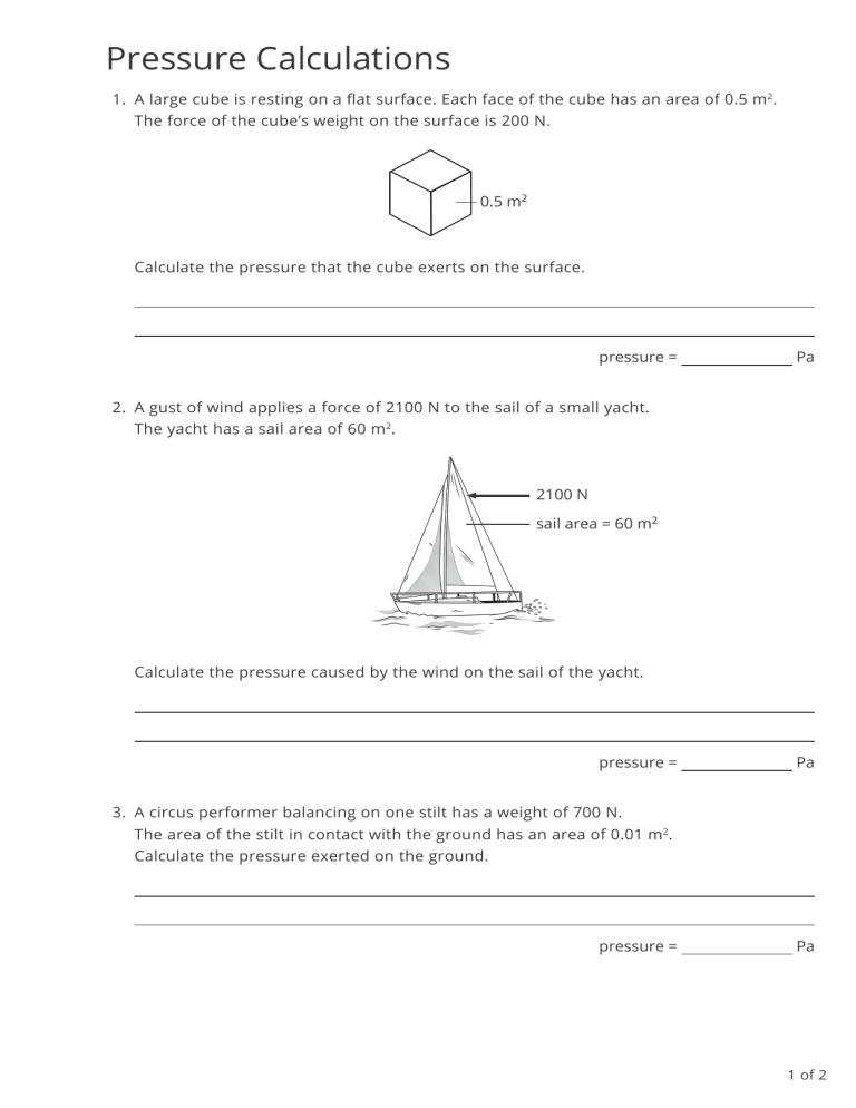 Pressure Calculations Worksheet: Physics Problems