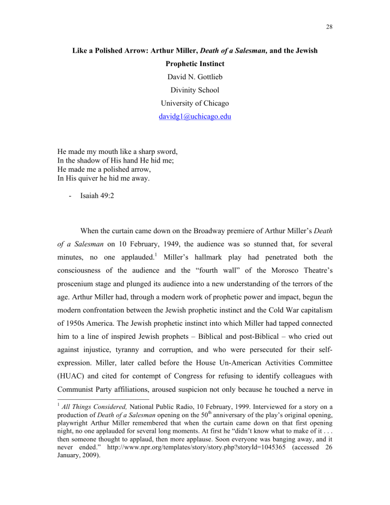 Arthur Miller's Death of a Salesman & Jewish Prophetic Instinct