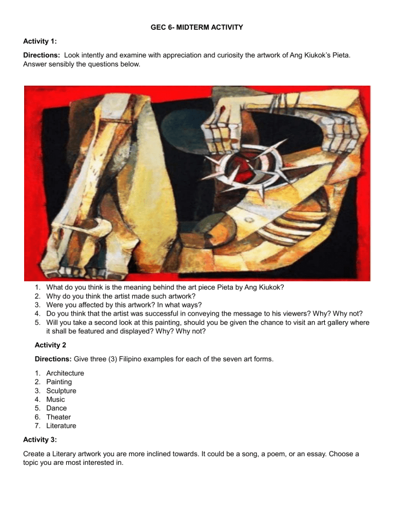 Art Analysis & Literary Creation Midterm Activity